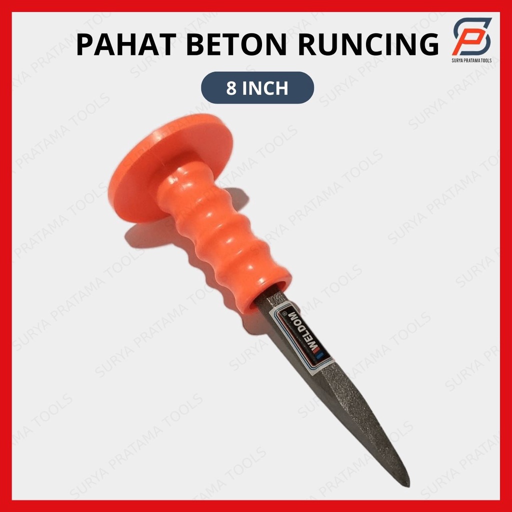 Jual Pahat Beton Batu Topi Runcing Lancip 8" Gagang Bulat Fiber 8 Inch ...