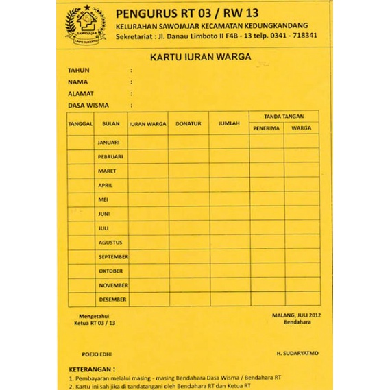 Jual KARTU IURAN BULANAN RT/RW/PAM/ORGANISASI CUSTOM BULANAN | Shopee Indonesia