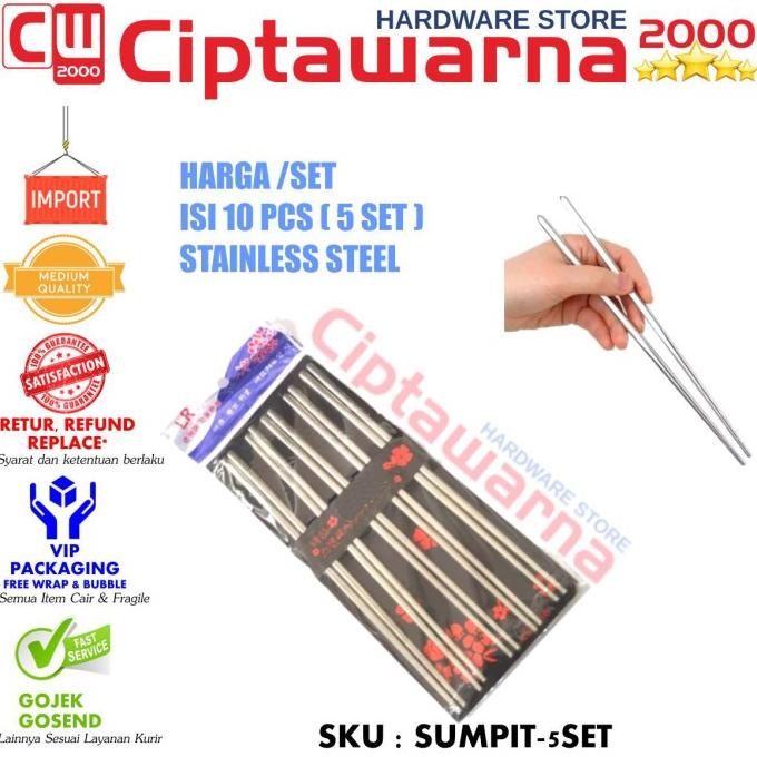 Jual original sumpit alat makan rumah daput stainless steel sus 304 5 ...