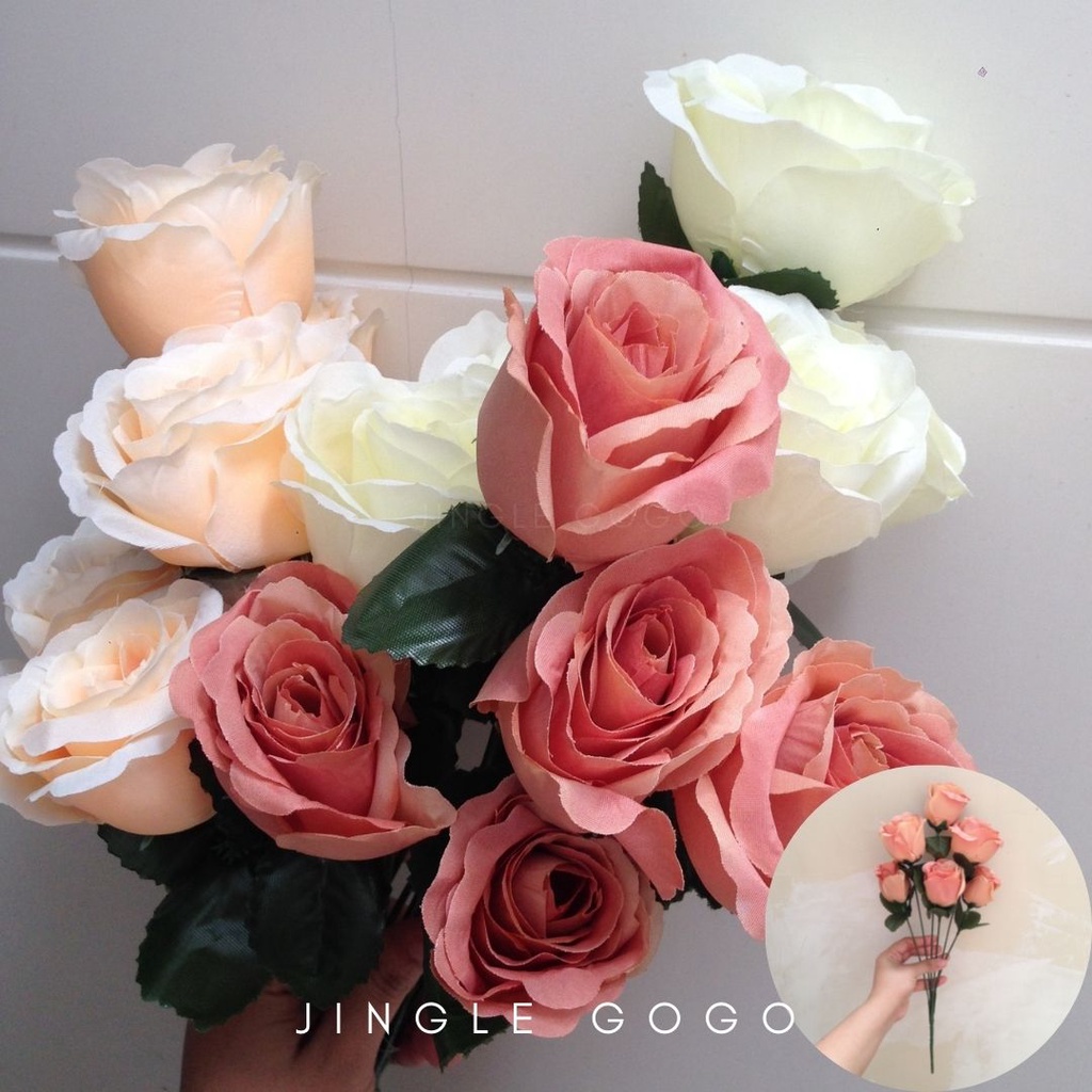 Jual Bunga Mawar Plastik Bulat Besar 6 Cabang Buket Bunga Rose ...