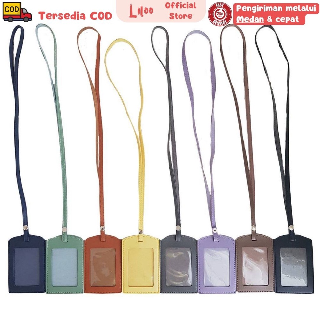 Jual Name Tag Lanyard ID Card Holder Flashee Lanyard Kulit PU Leather ...