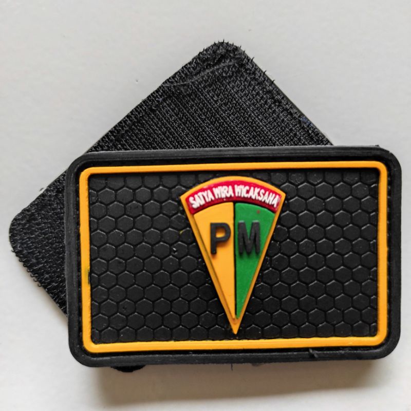 Jual patch rubber logo PM polisi militer kotak dasar hitam/rubber patch ...