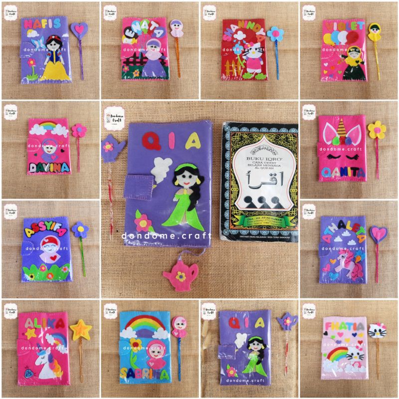 Jual Sampul/cover iqro flanel karakter+kalam+tali pembatas (karakter ...
