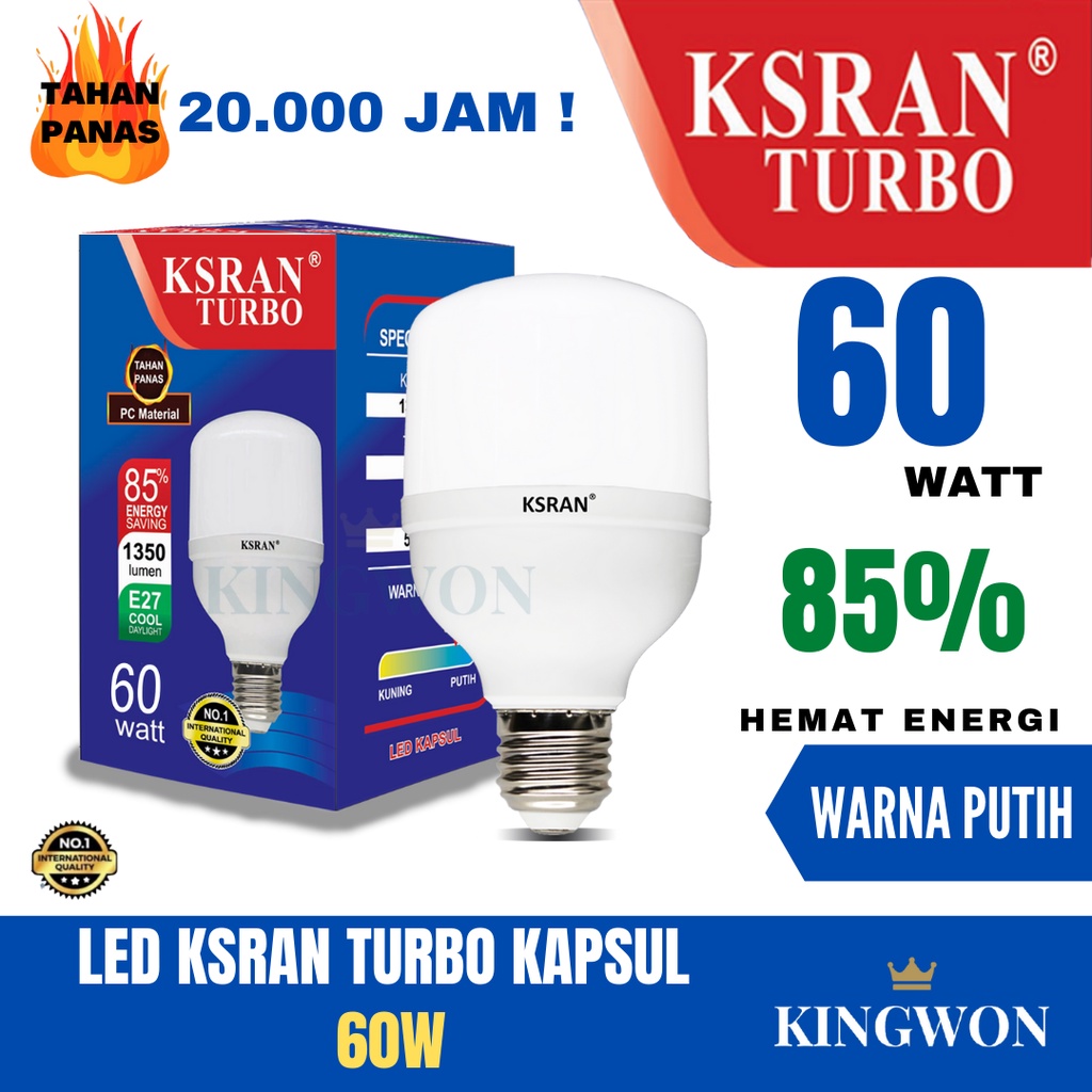 Jual KSRAN Lampu LED 60 Watt TURBO - Putih KAPSUL BOHLAM LED HEMAT ENERGI BOHLAM LED tBulb ...