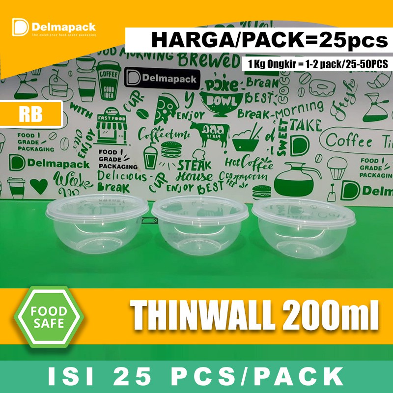 Jual THINWALL BULAT 200ML + TUTUP / MANGKOK PLASTIK 200ML + TUTUP / ISI 25 PCS | Shopee Indonesia