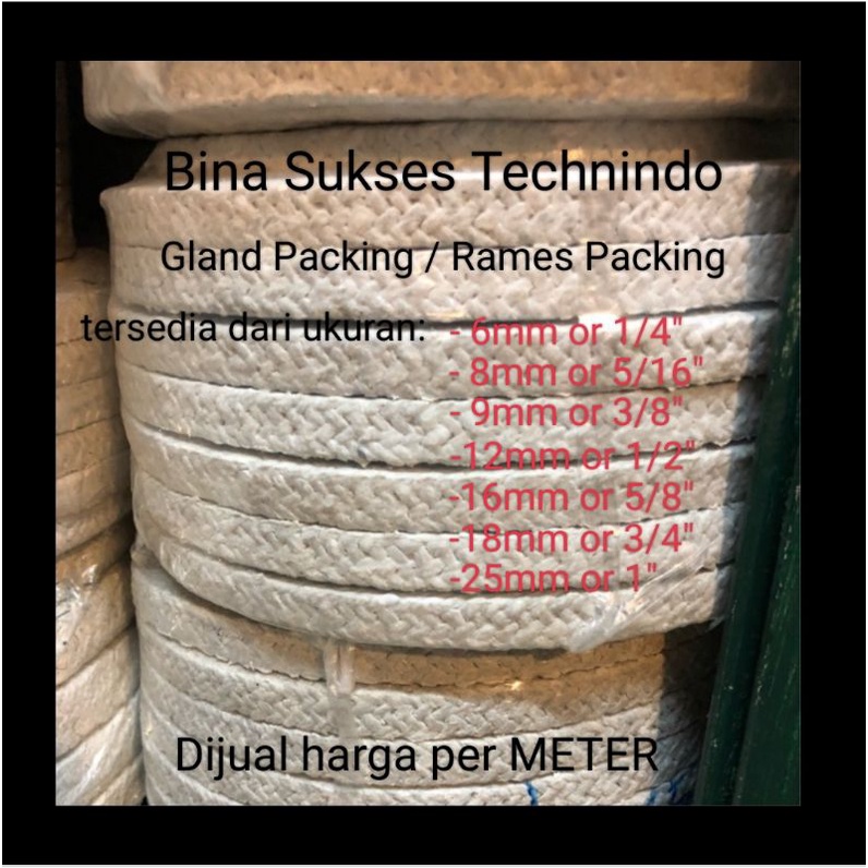 Jual 12mm gland packing asbestos / teflon / rames packing 1/2" Per ...