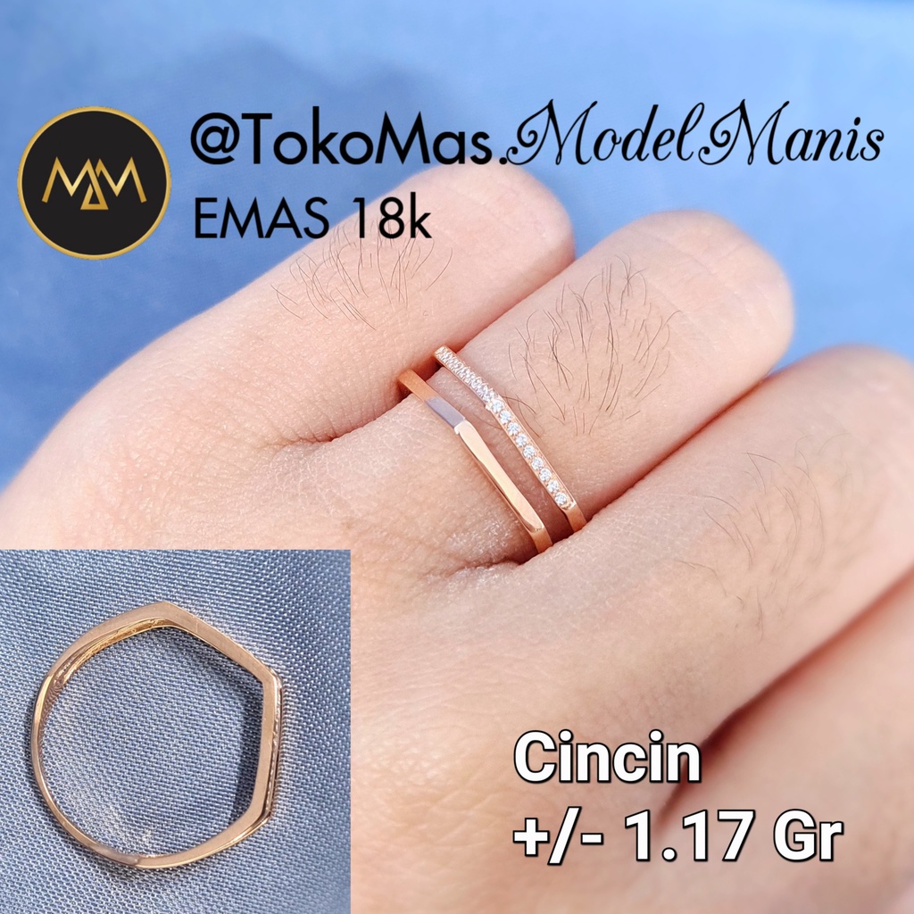 Jual Cincin listring Hexagon 2 layer emas rosegold 750 kadar 18k | Shopee Indonesia