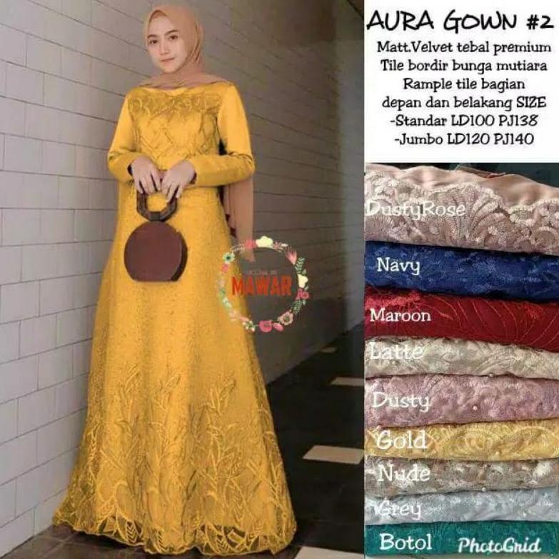 Jual Harga Promo Aura Gown Dress Kondangan Jumbo Muslim Ld 120 Party ...
