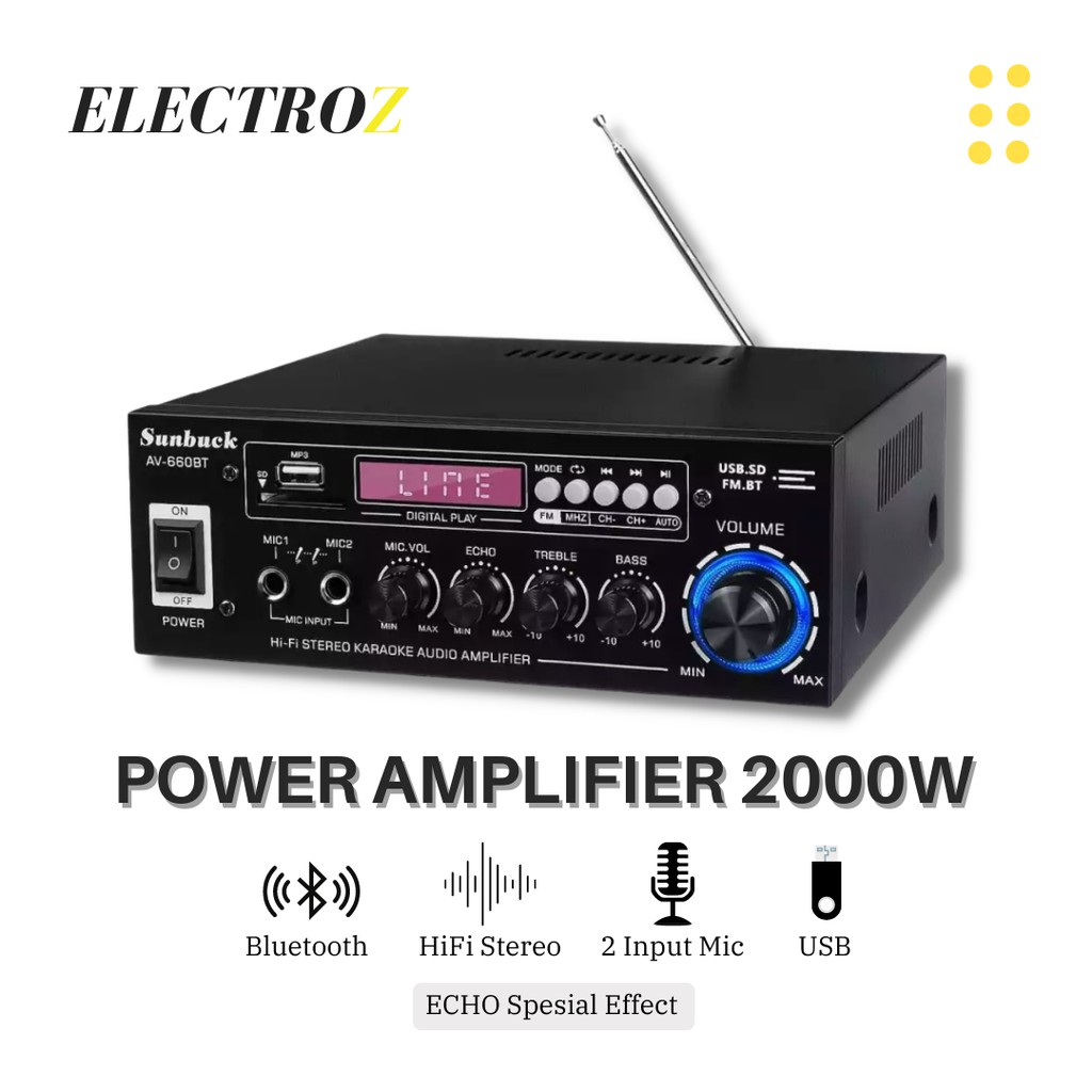 Jual Amplifier Audio 2000W Bluetooth Power Karaoke Home Theater 2 Ch ...
