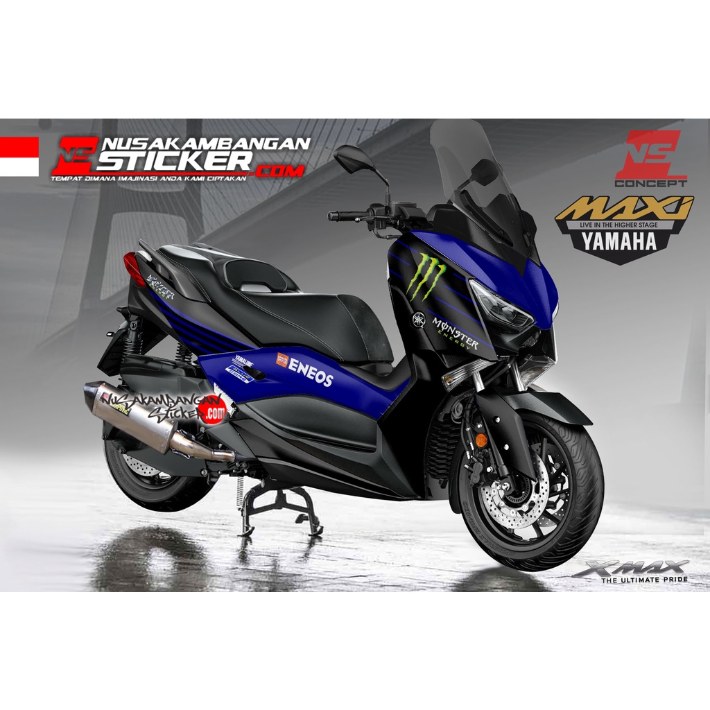Jual Stiker Decal Motor Yamaha Xmax Full Body Monster Hitam Biru Grafis ...