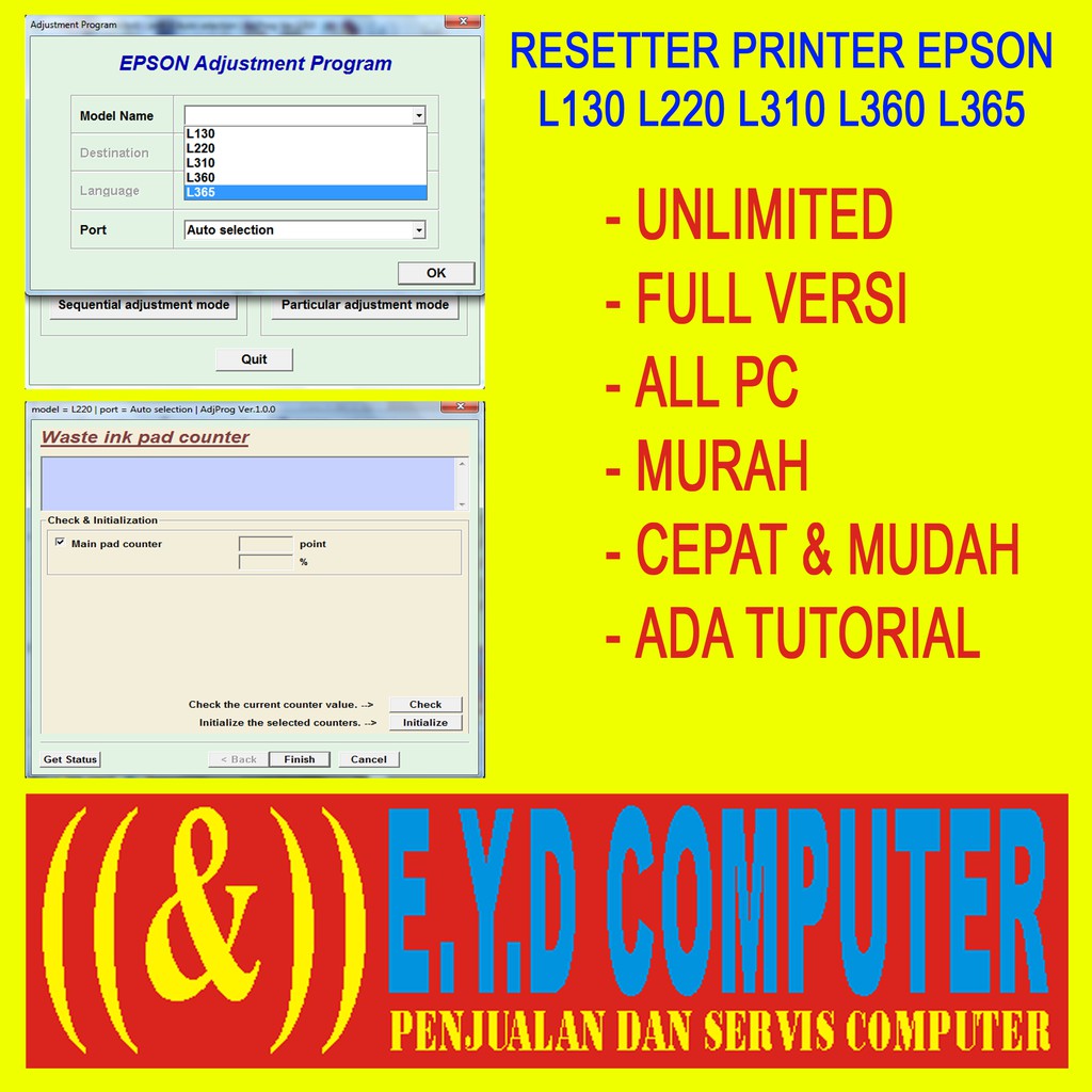 Jual RESSETER EPSON L220 L310 L360 L365 L130 ALL PC UNLIMITED RESETTER ...