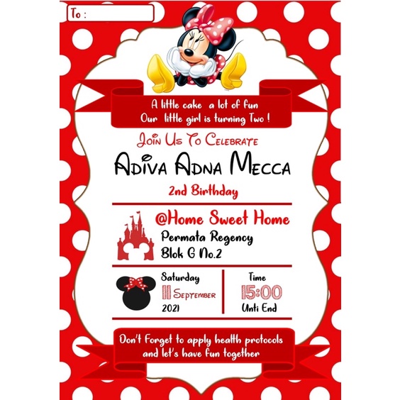 Jual Birthday Invitation / Undangan Ulang Tahun tema Minnie Mouse Red ...
