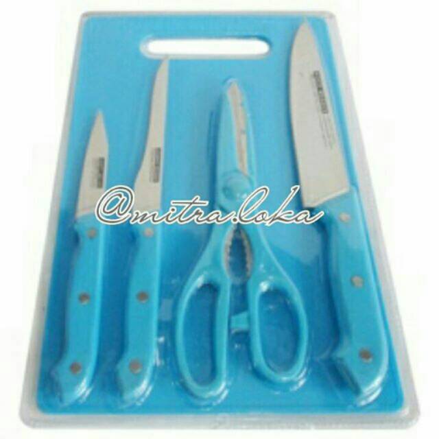 Jual Pisau Set + Gunting + Talenan Warna Biru | Shopee Indonesia