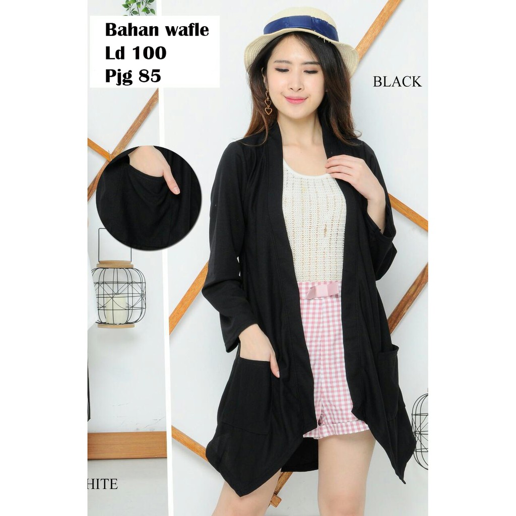 Jual Myco Cardigan wanita Polos Hitam | Lengan Panjang | Shopee Indonesia