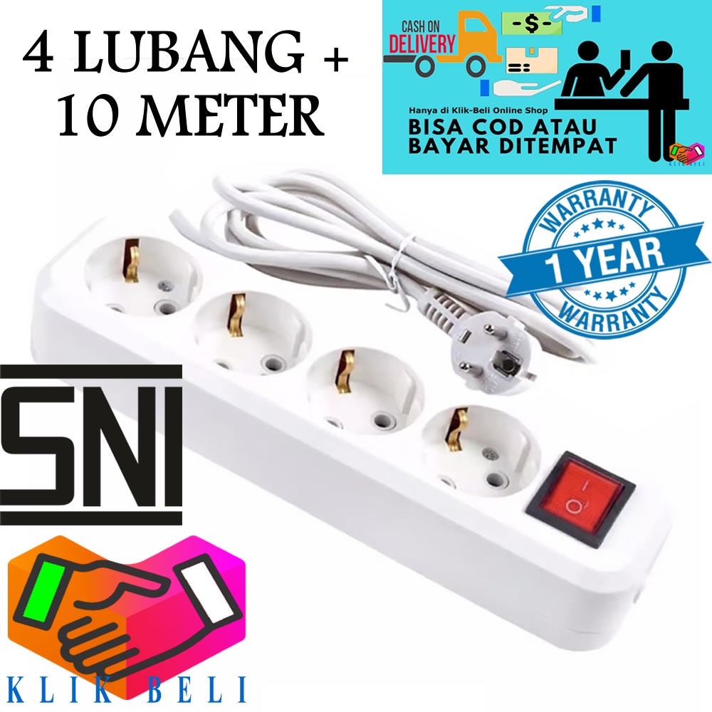 Jual Stop Kontak 4 Lubang + Panjang 10 Meter Kabel Colokan Cok Listrik SNI Original Sunfree ...