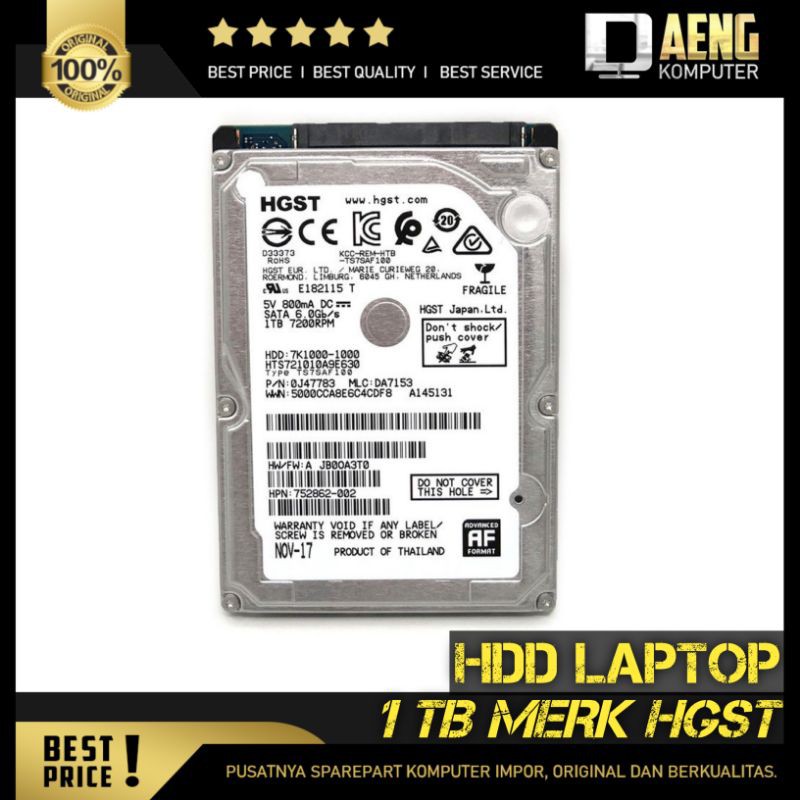 Jual Hardisk Harddisk Hard disk HDD Internal Laptop 1 TB Merk Hgst ...