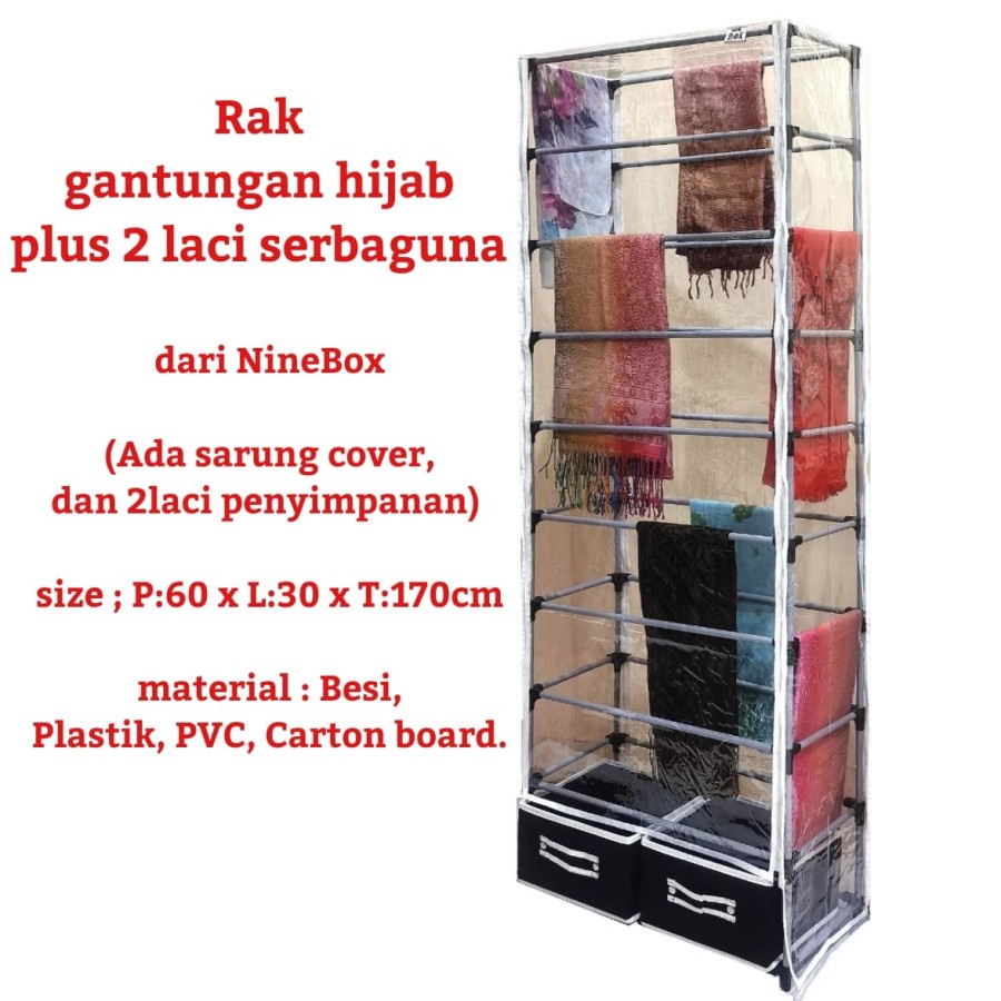Jual Nine Box rak hijab dengan cover transparant/ rak pasminah/ rak ...