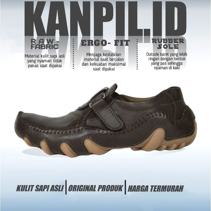 Jual Sepatu Pria Slip On Mules Velcro Pansus Hitam Kulit Sapi Asli ...