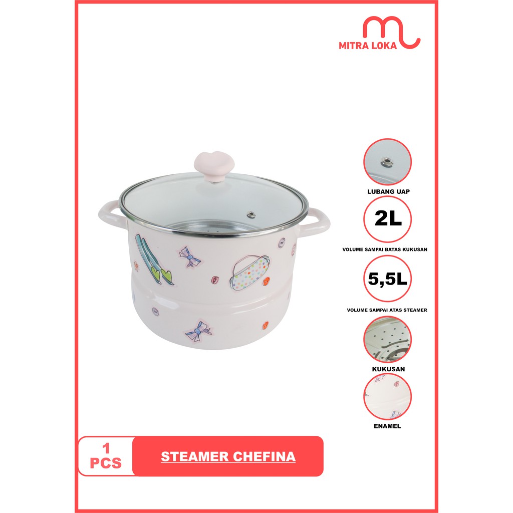 Jual Mitra Loka Panci Set Tutup Kaca Enamel Steamer Kukusan Chefina ...