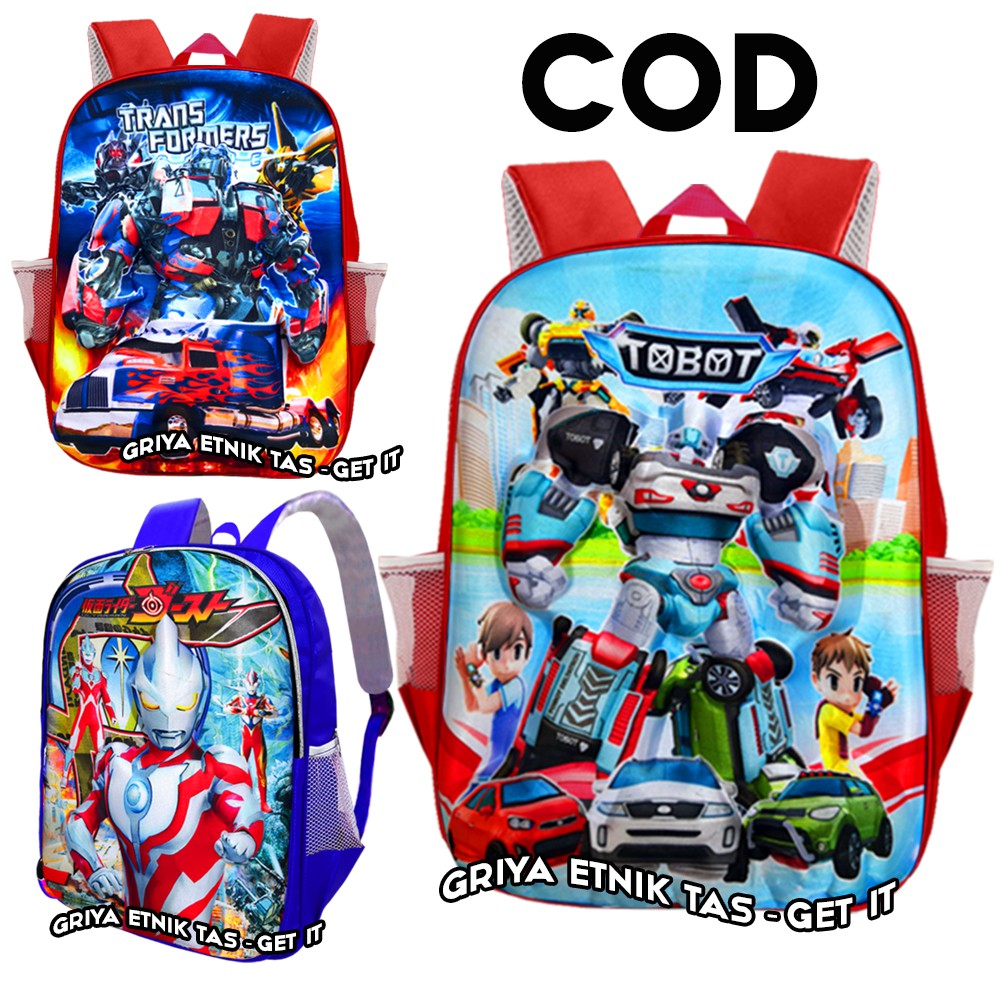 Jual Tas Sekolah Anak SD Laki laki Karakter Ultraman Transformers Bima X Tobot Gambar Timbul 3D ...