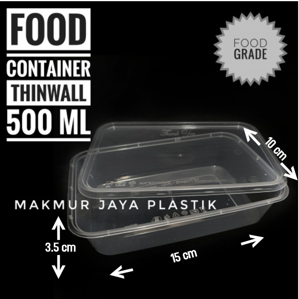 Jual Thinwall Persegi Panjang 500 Ml Kotak Makan Food Container