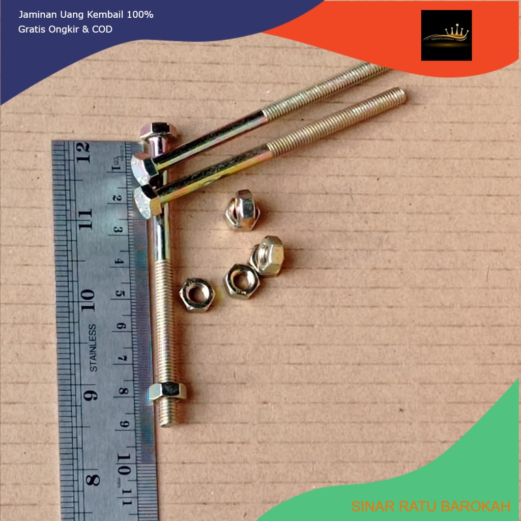 Jual BAUT MUR KUNING M6 X 90 PANJANG 9CM 9 CM 90MM 90 MM BMK M6X90 BAUT 6X90 6 X 90 KUNCI 10 ...