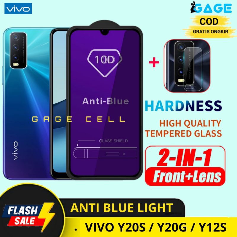Jual 2IN1 TEMPERED GLASS ANTI BLUE LIGHT RAY VIVO Y20S Y20G Y12S TG ANTIGORES RADIASI FULL LAYAR ...