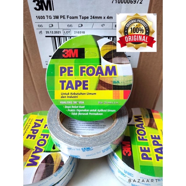 Jual 3M ORIGINAL HIJAU DOUBLE TAPE BUSA / PE FOAM TAPE 1” (24 mm x 4 mtr) TERLARIS | Shopee ...