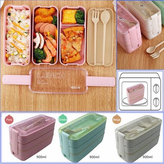 Jual BELLA - LUNCH BOX KOTAK MAKAN JERAMI 3 SUSUN TINGKAT SET PERALATAN ...
