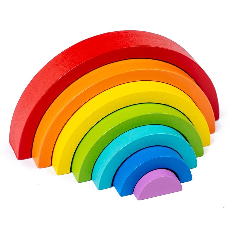 Jual LD99 Mainan edukasi Puzzle Kayu Rainbow Stacking Blocks - 7pcs ...