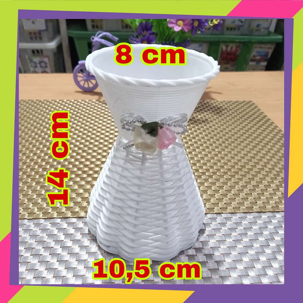 Jual 1645PBAD1 / Pot bunga plastik putih rotan / Vas bunga plastik ...