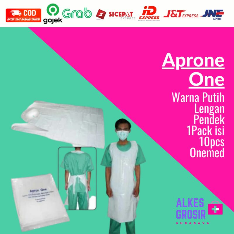 Jual Aprone Celemek Lengan Pendek Putih 1pack Isi 10pcs ONEMED ORIGINAL ...