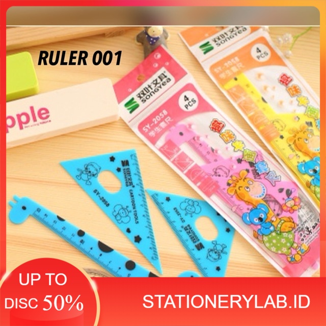 Jual LAB RULER 001 | PENGARIS 4 in 1 ( PANJANG, SEGITIGA, BUSUR ...