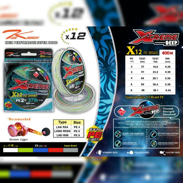 Jual Senar PE Braid Team Kamikaze EXTREME DEEP X12 (multi color) 400M ...