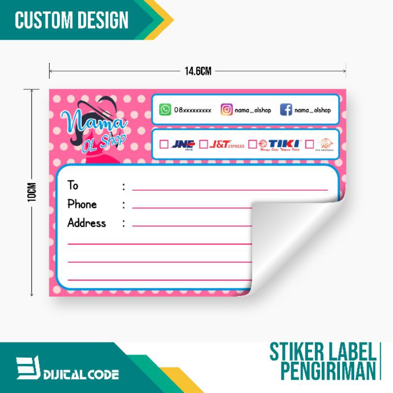 Jual Custom Desain Stiker Label Pengiriman Paket Online Shop Olshop 14 ...