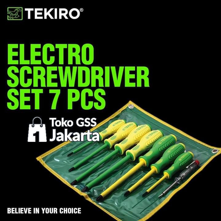 Jual OBENG LISTRIK SET/ INSULATION SCREWDRIVER SET 7 PCS TEKIRO SD ...