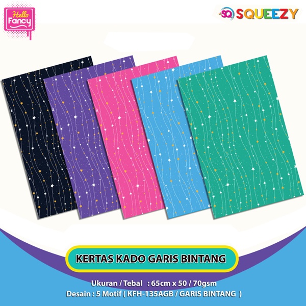 Jual KERTAS KADO SQUEEZY STAR GARIS / GARIS BINTANG / STAR PATTERN ...