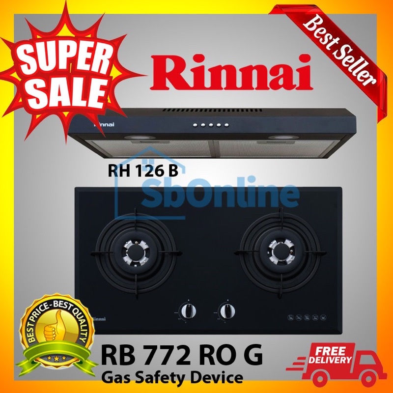 Jual PAKET HEMAT KOMPOR TANAM RINNAI RB 772 RO(G) n COOKER HOOD RH 126 B | Shopee Indonesia