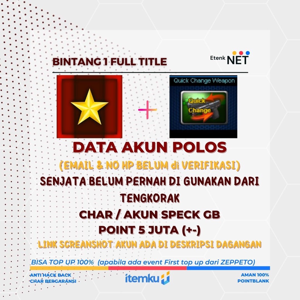 Jual Char Point Blank Bintang 1 Data Polos / Akun Point Blank Bintang 1 ...