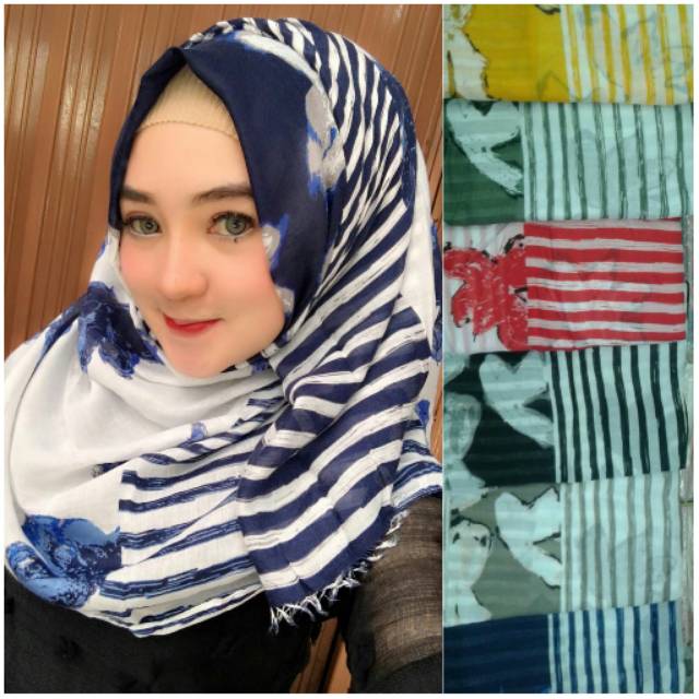 Jual Pashmina motif salur bunga Pashmina premium katun | Shopee Indonesia