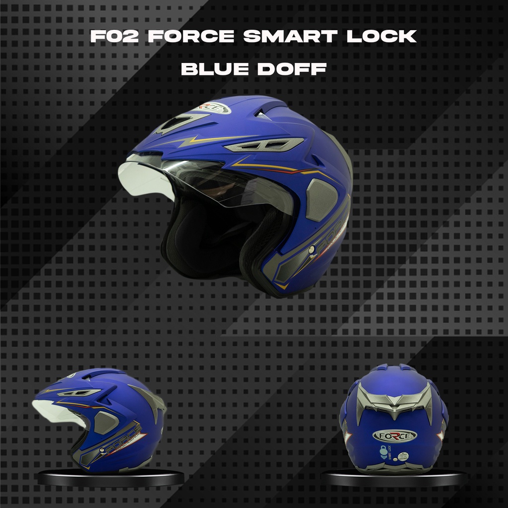 Jual Helm Motor F02 Force Smart Lock Blue Doff | Shopee Indonesia