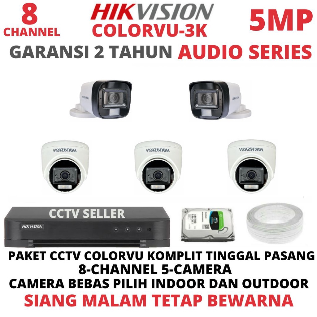 Jual PAKET CCTV HIKVISION 5MP COLORVU 8 CHANNEL 5 CAMERA TURBO HD 3K COLORFUL KAMERA CCTV ...