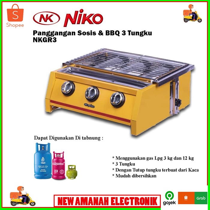 Jual new produk NIKO BBQ Grill Gas Panggangan Sosis Kompor 3 Tungku ...