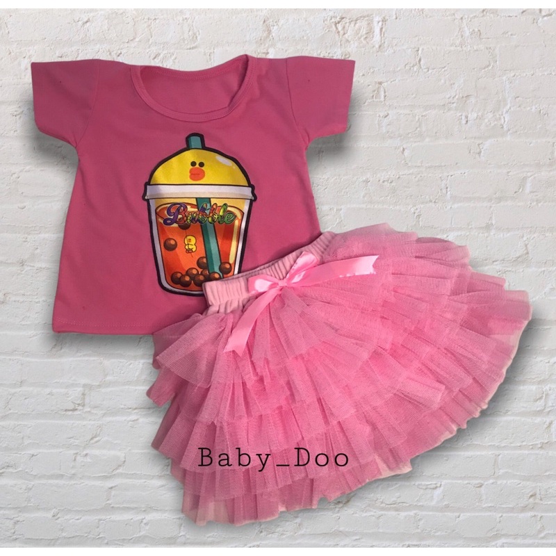 Jual SETELAN APLIKASI BOBA,LOL,BT21 ROK TUTU 5 LAYER ANAK (kaos warna ...