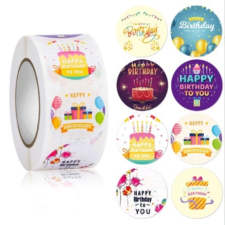 Jual (500 pcs) Sticker Stiker Setiker Roll Happy Birthday Ulang Tahun ...
