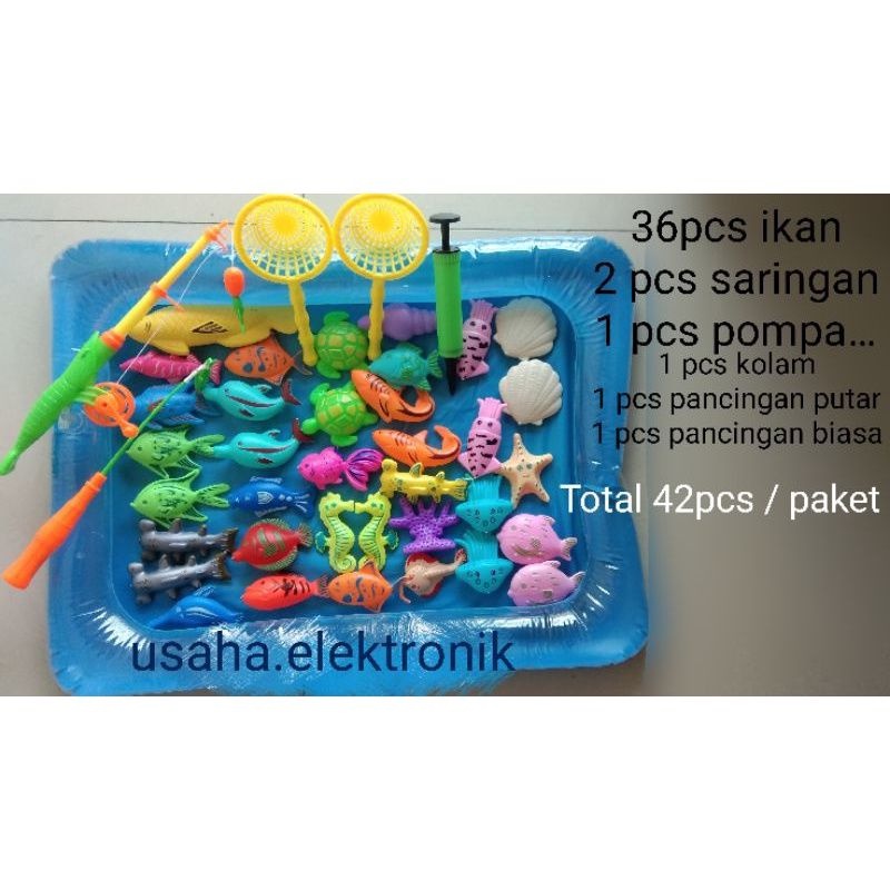 Jual 42pcs Mainan Anak Pancing Ikan Magnet+Kolam Ukuran Besar murah ...