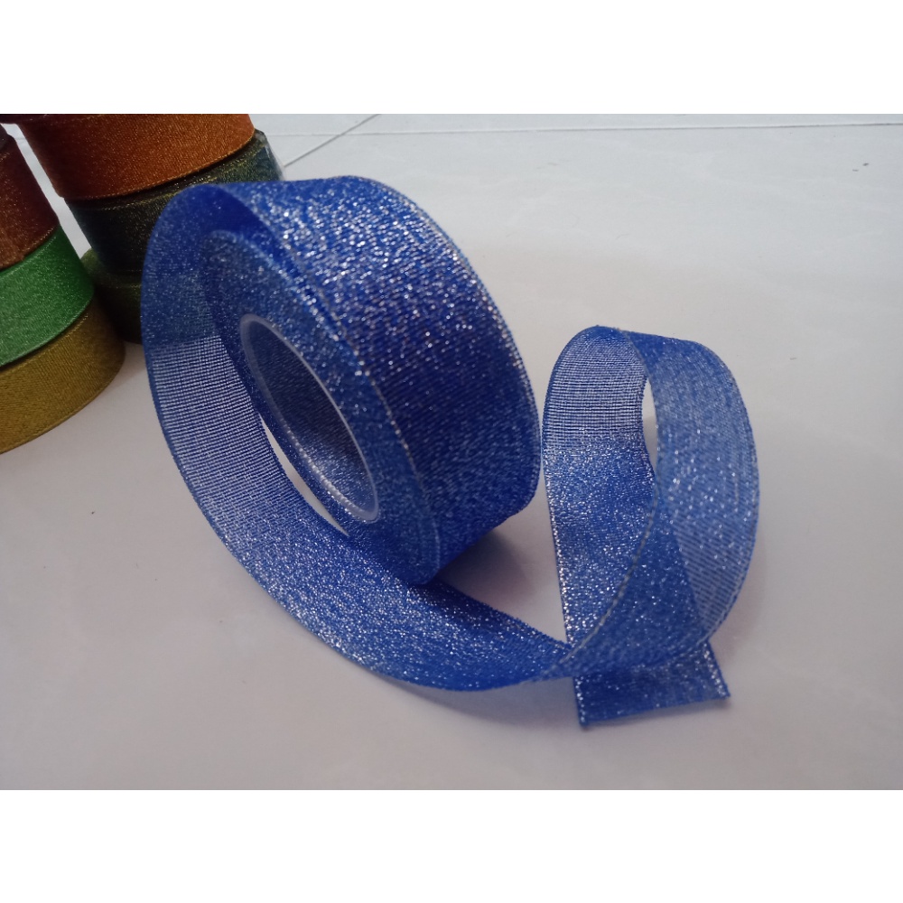 Jual Pita Glitter Biru BCA Ukuran 1 inch / 2,5cm Per Roll pita Gliter ...