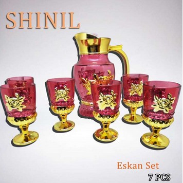 Jual Shinil Eskan set Teko dan Gelas kaca isi 7 pcs - merah / gelas ...