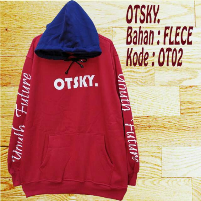 Jual hoodie otsky merah maron logo tangan Ot02 | Shopee Indonesia