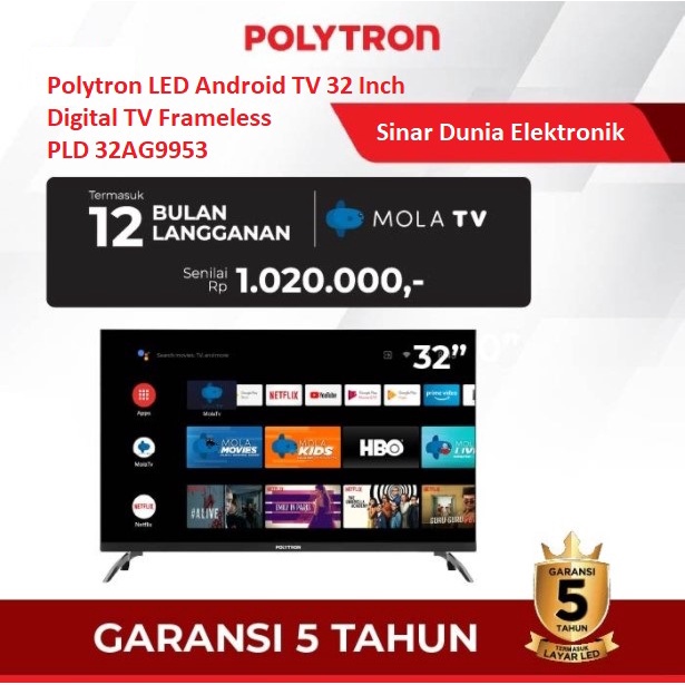 Jual Polytron LED Smart Google TV 32 Inch Digital Frameless PLD 32RG9059 32RG | Shopee Indonesia